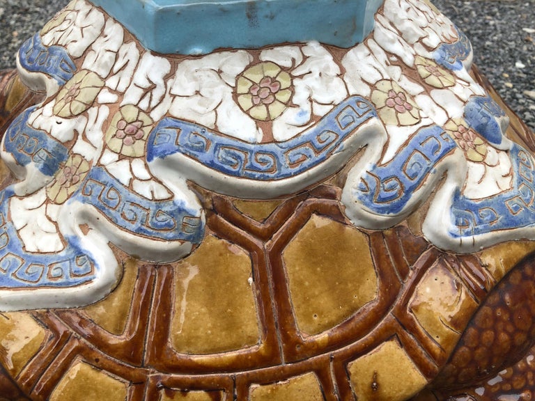 Unusual Vintage Ceramic Turtle Garden Seat End Table For Sale at 1stDibs
