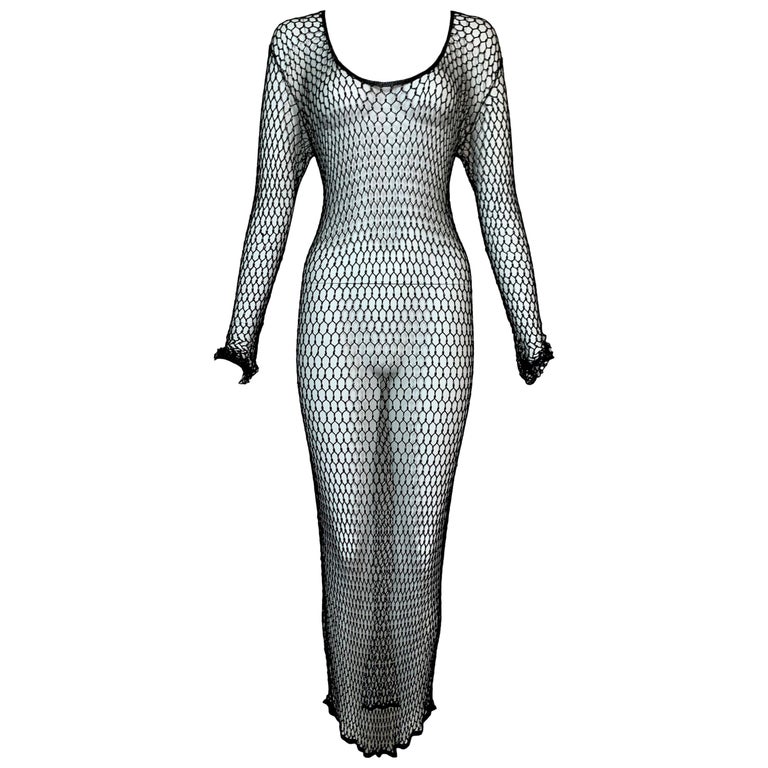 Unworn 1990's D&G Dolce and Gabbana 20's Style Sheer Beaded Fishnet ...
