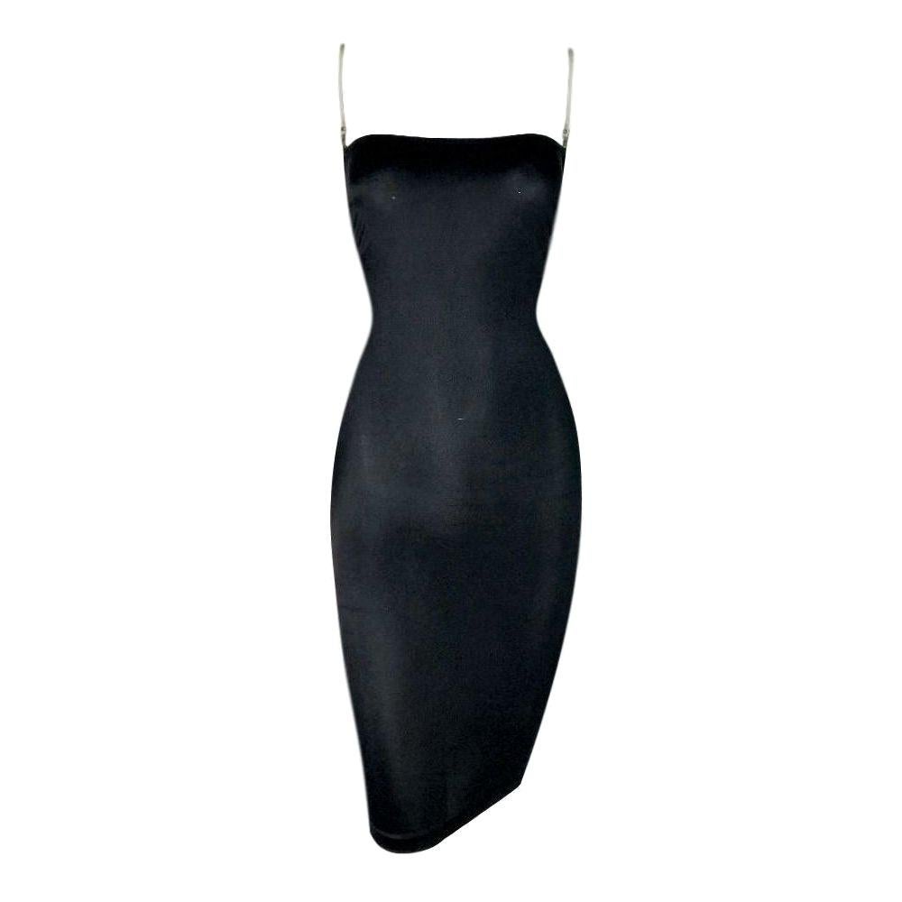 Unworn 1990's Dolce and Gabbana Black Semi-Sheer Bodycon Clear Straps ...
