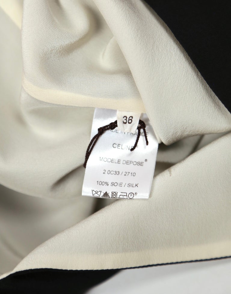 unworn 2010 CELINE by Phoebe Philo black and cream silk top with draped ...