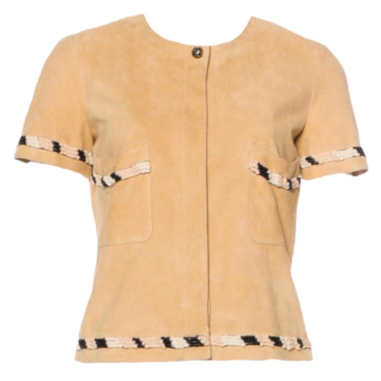 UNWORN Beige Chanel Embellished Finest Lambskin Leather Jacket Blazer ...