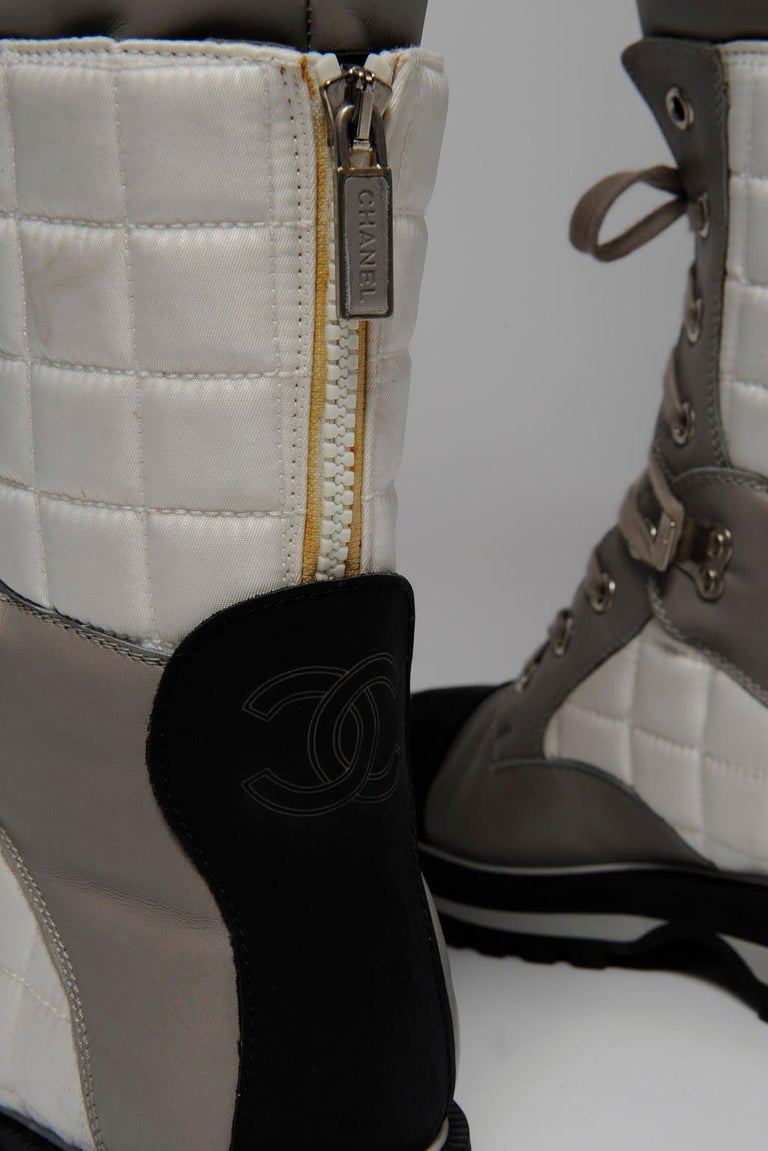 Unworn Chanel Runway Leather and Nylon Logo Ankle Boots, Fall-Winter ...