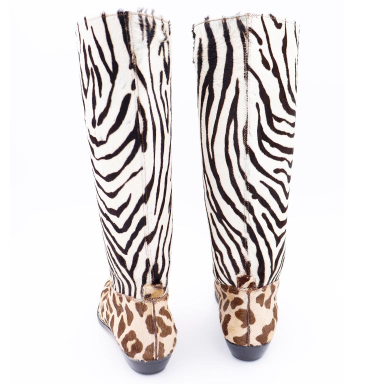 Unworn Donald Pliner Pony Fur Zebra Print Boots Size 7 For Sale at 1stDibs