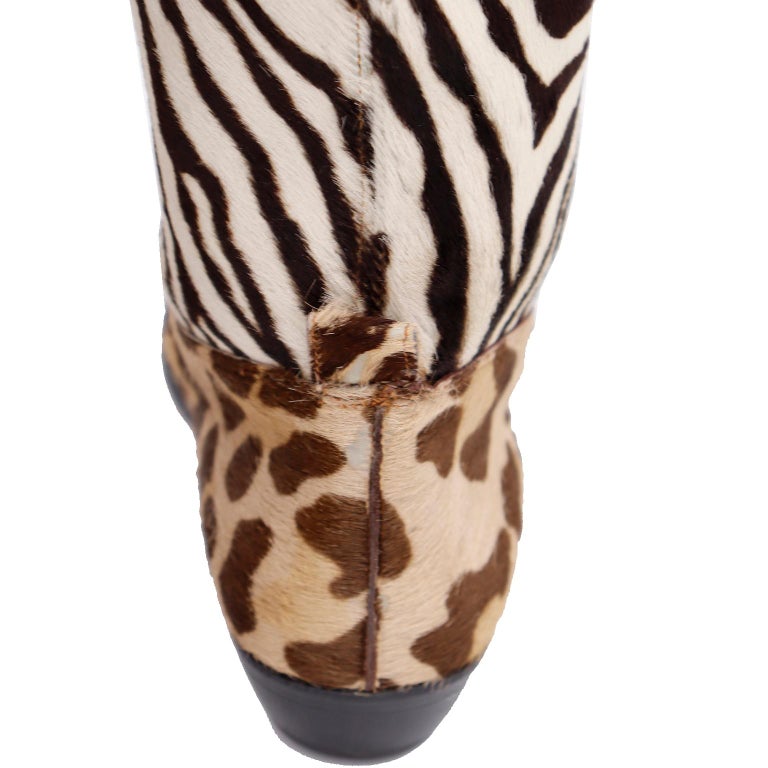 Unworn Donald Pliner Pony Fur Zebra Print Boots Size 7 For Sale at 1stDibs