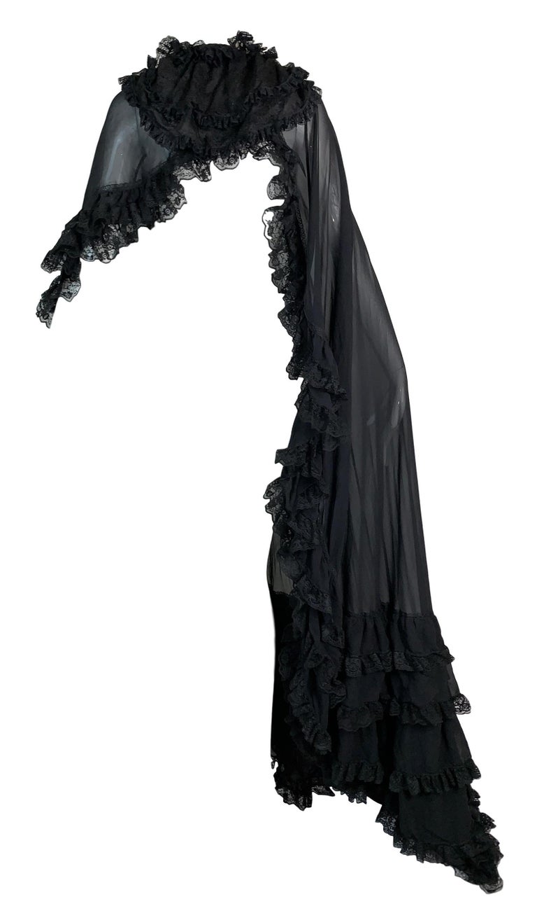 Unworn F/W 1999 Dolce and Gabbana Runway Sheer Black Silk and Lace Long ...