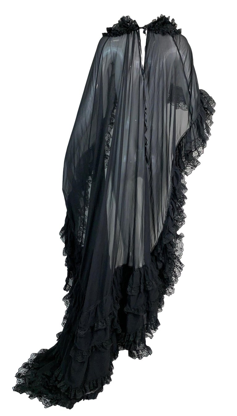 Unworn F/W 1999 Dolce and Gabbana Runway Sheer Black Silk and Lace Long ...