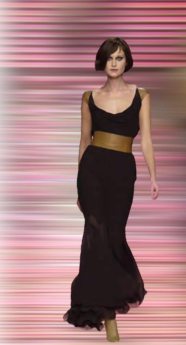 UNWORN Gianni Versace Couture 2001 Black and Brown Belted Evening Dress ...
