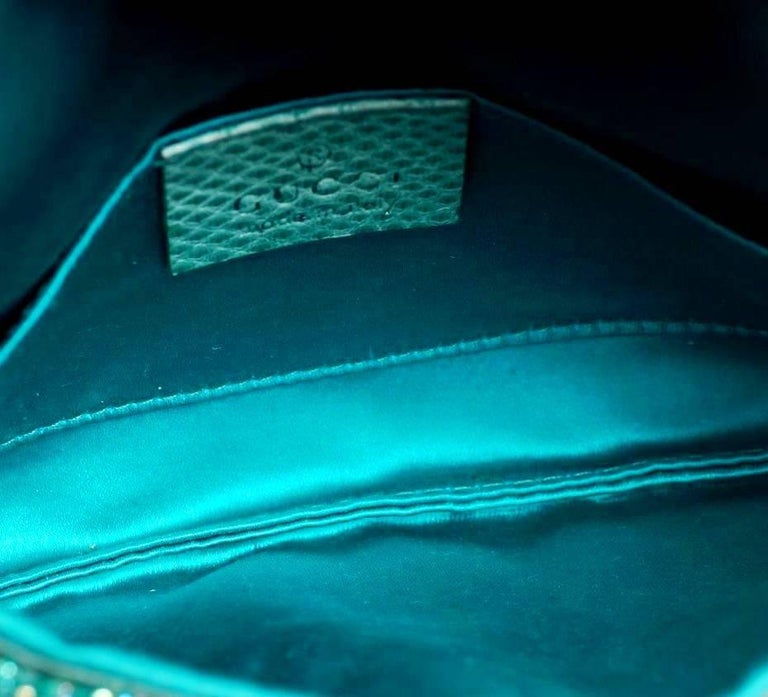 UNWORN GUCCI Turquoise GG Monogram Crystals, Beaded Pearls and Lizard ...