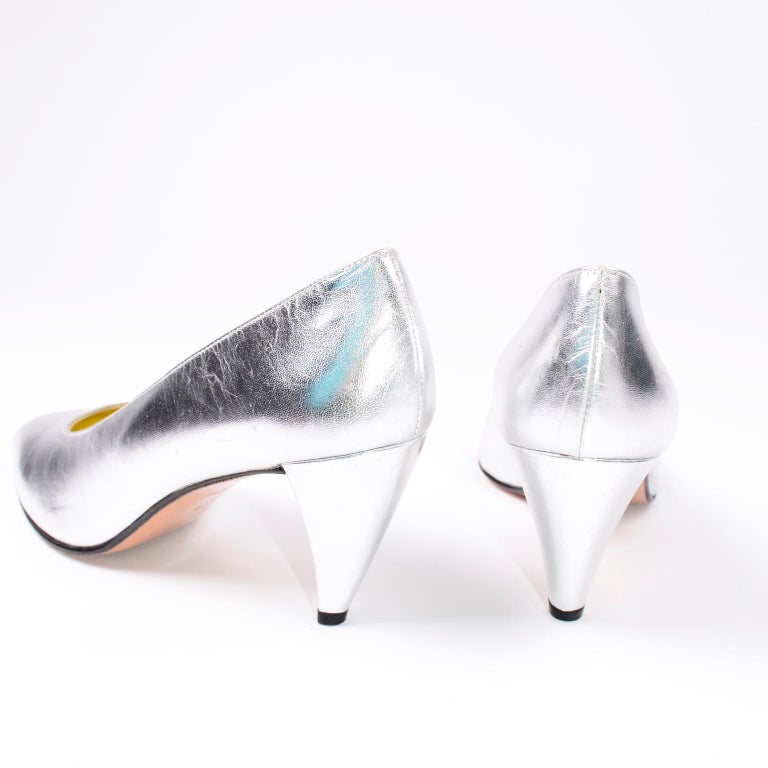 Unworn Walter Steiger Vintage Silver Metallic Shoes W 3 Inch Heels Size ...