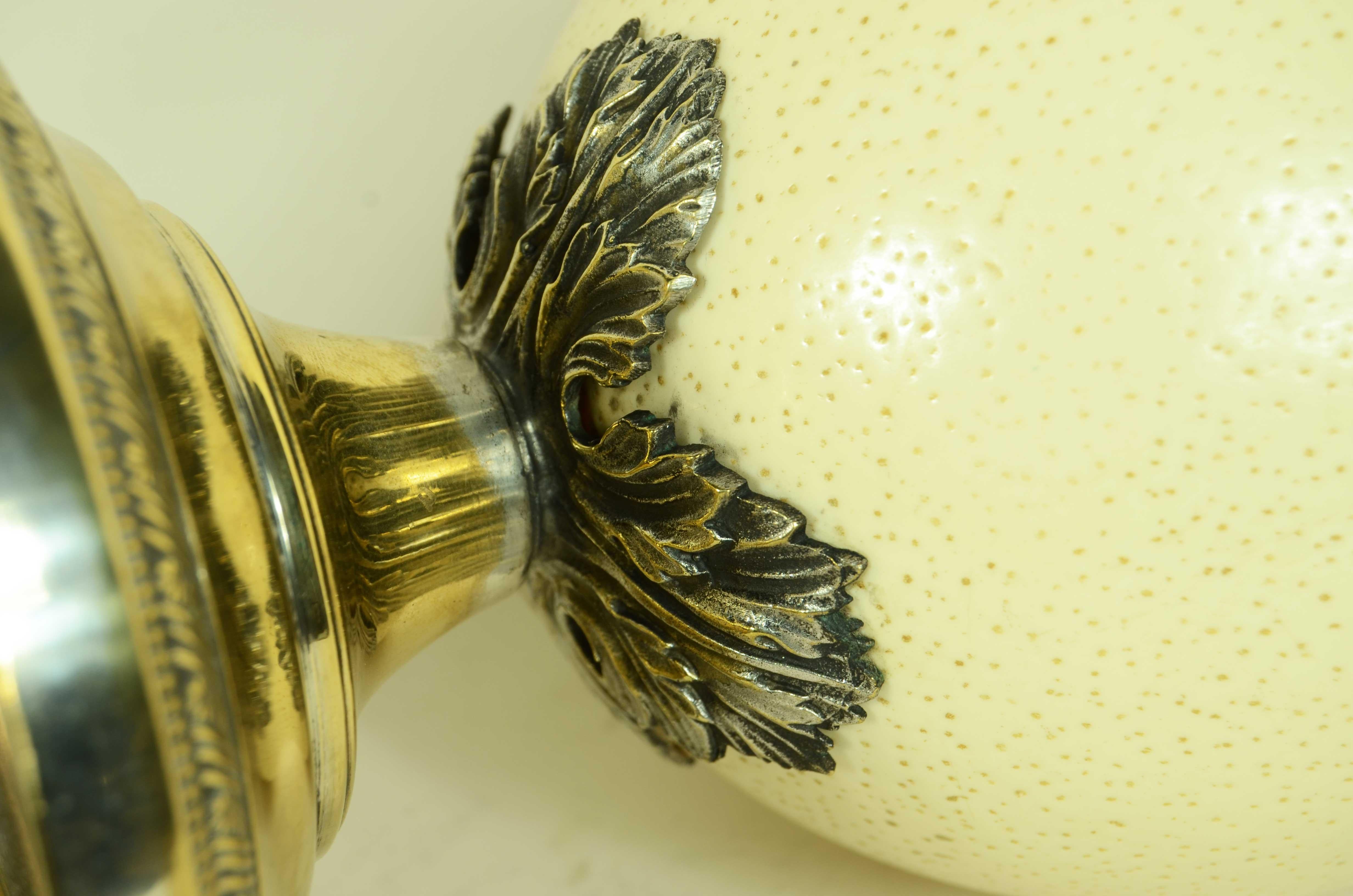 Ostrich egg on round brass base worked and silvered Italy early 1900s ...