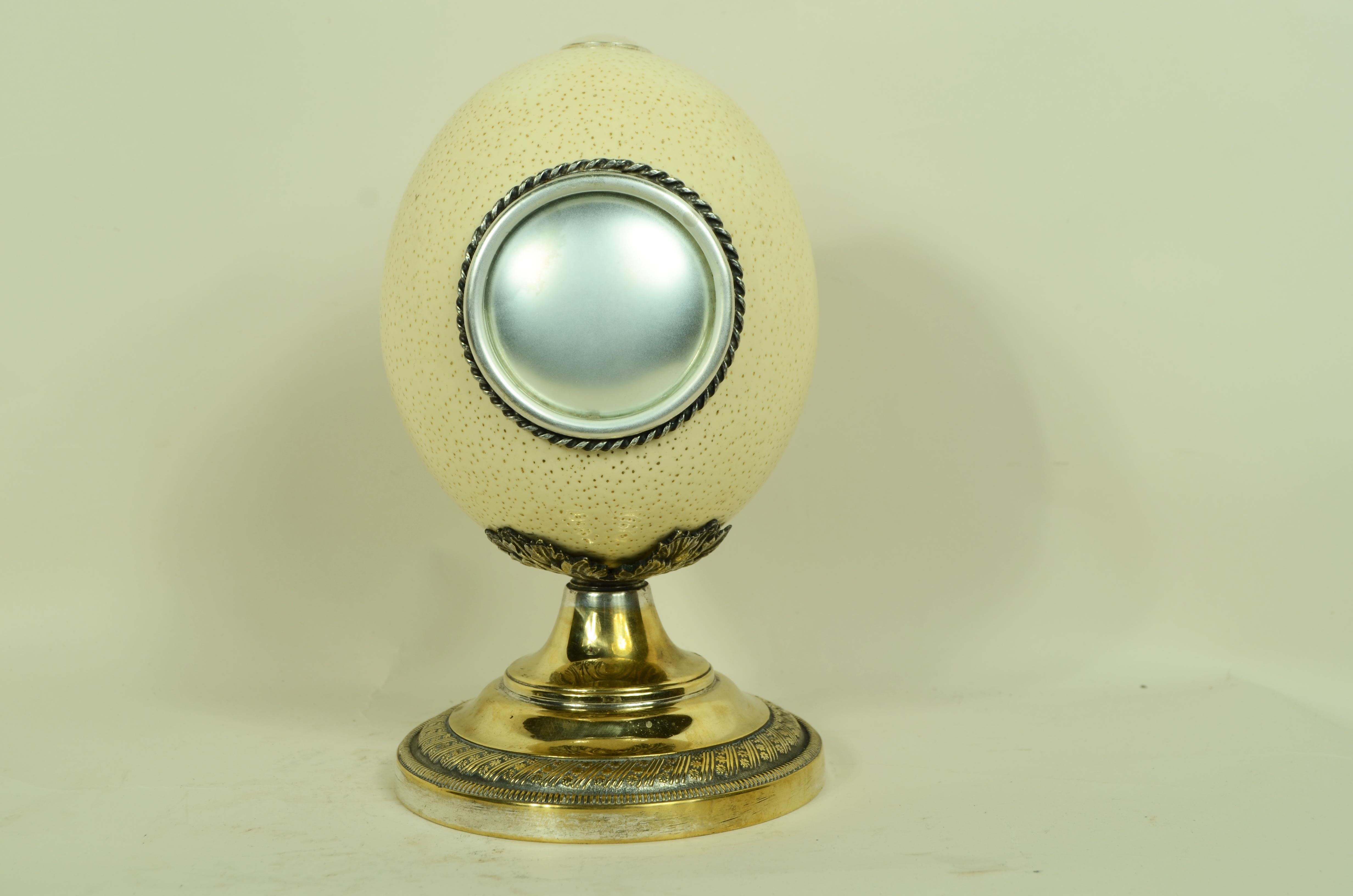 Ostrich egg on round brass base worked and silvered Italy early 1900s ...
