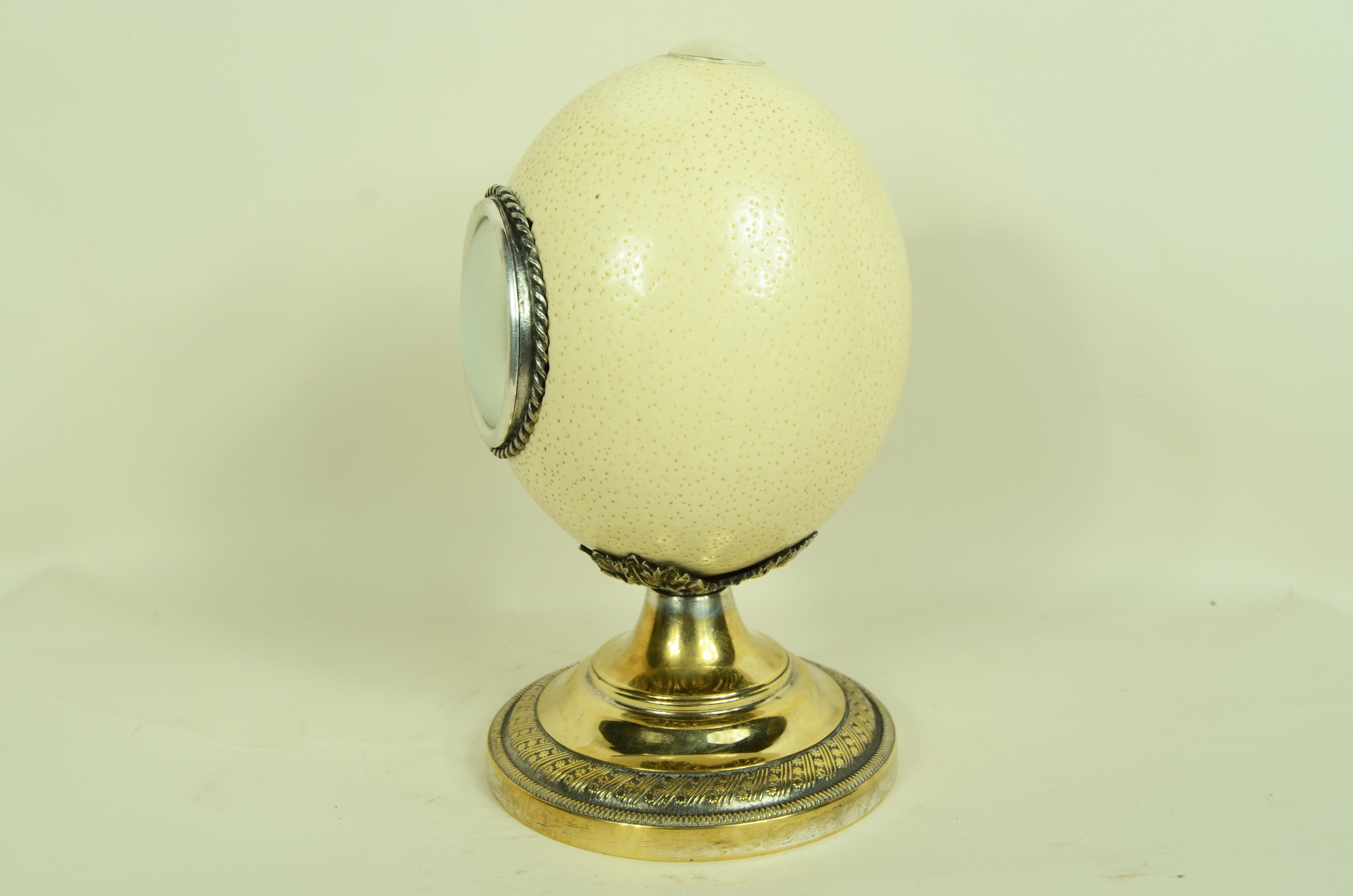 Ostrich egg on round brass base worked and silvered Italy early 1900s ...