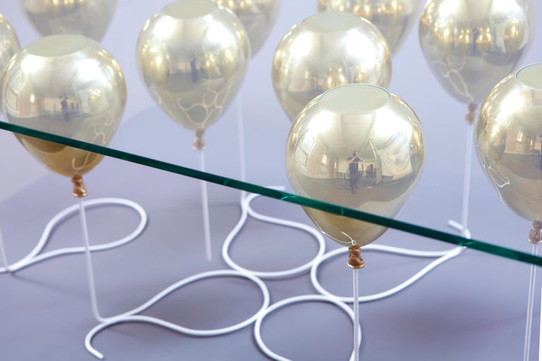 Rectangular Balloon Coffee Table in Gold with Glass For Sale at 1stDibs