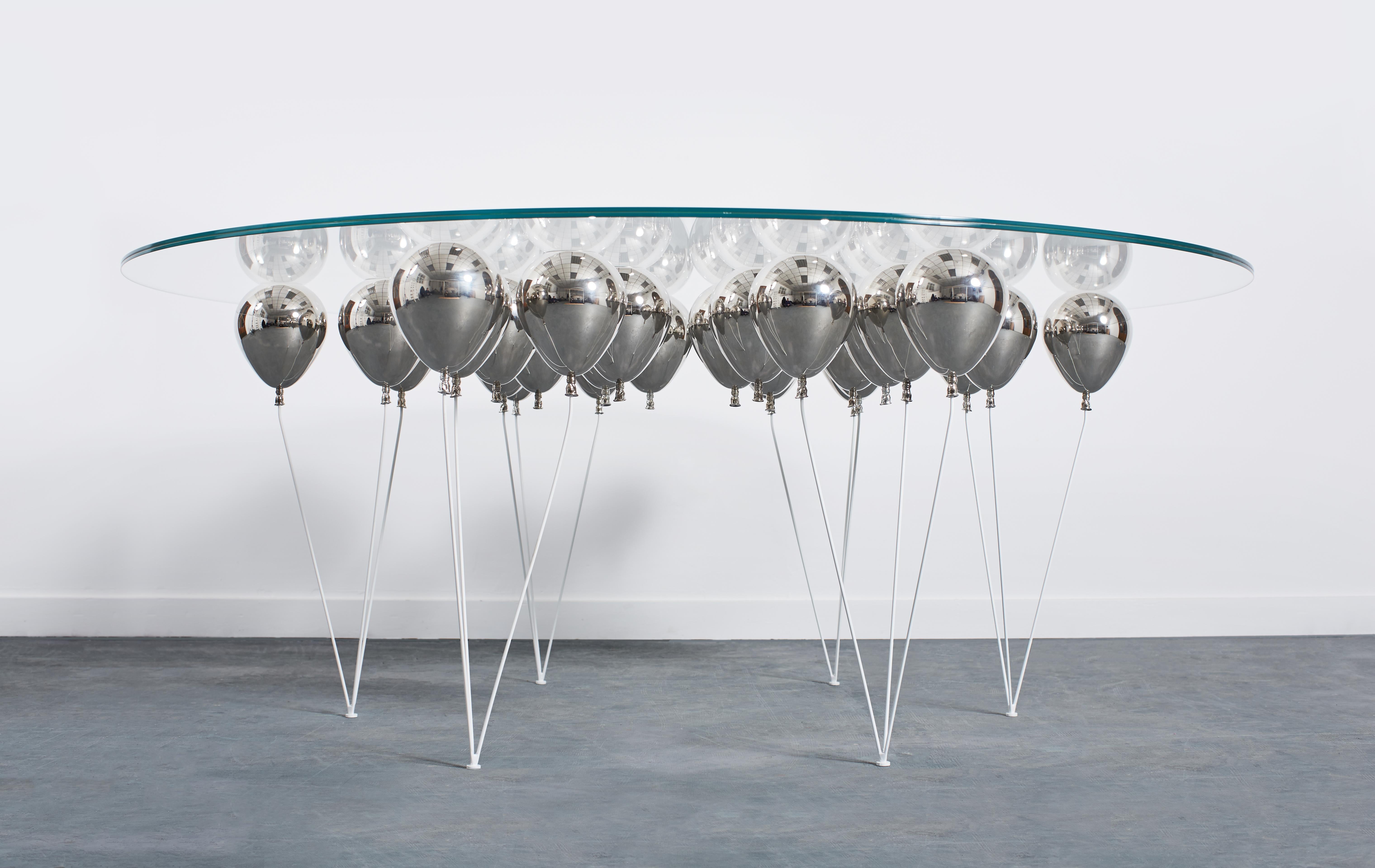 Modern Silver Balloon Dining Table, White Legs For Sale at 1stDibs