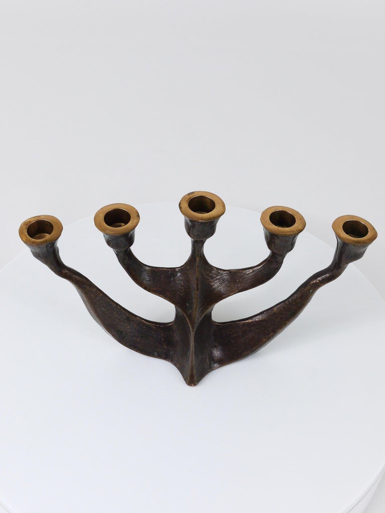 Up to Two Midcentury Brutalist Bronze Candleholders by Michael Harjes ...