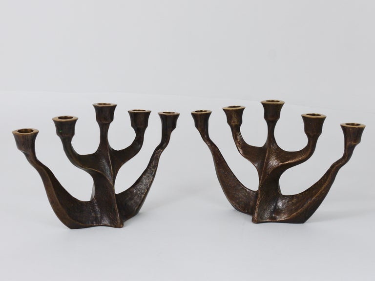 Up to Two Midcentury Brutalist Bronze Candleholders by Michael Harjes ...