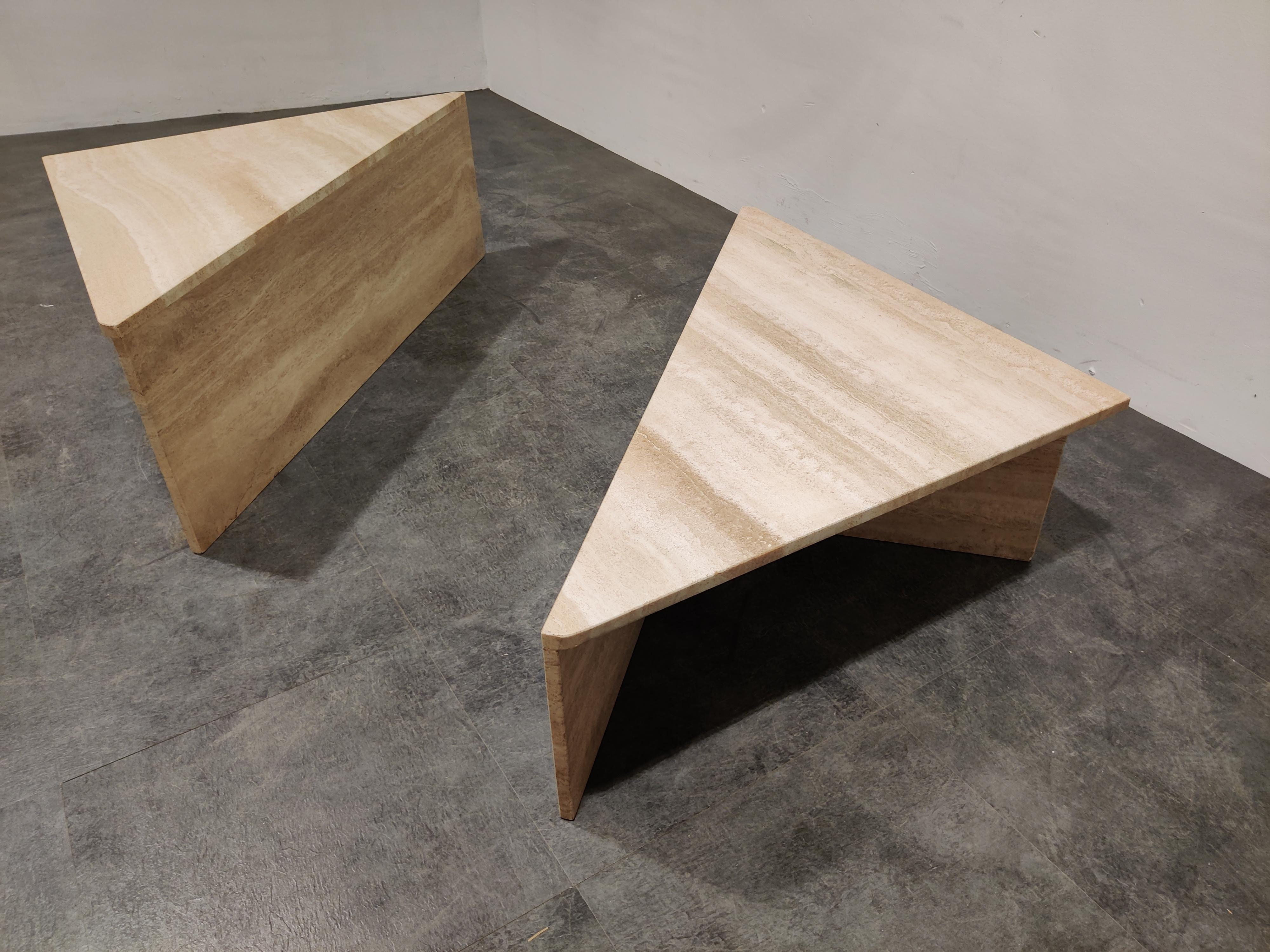 Up&Up Travertine Triangular Coffee Tables, 1970s at 1stDibs