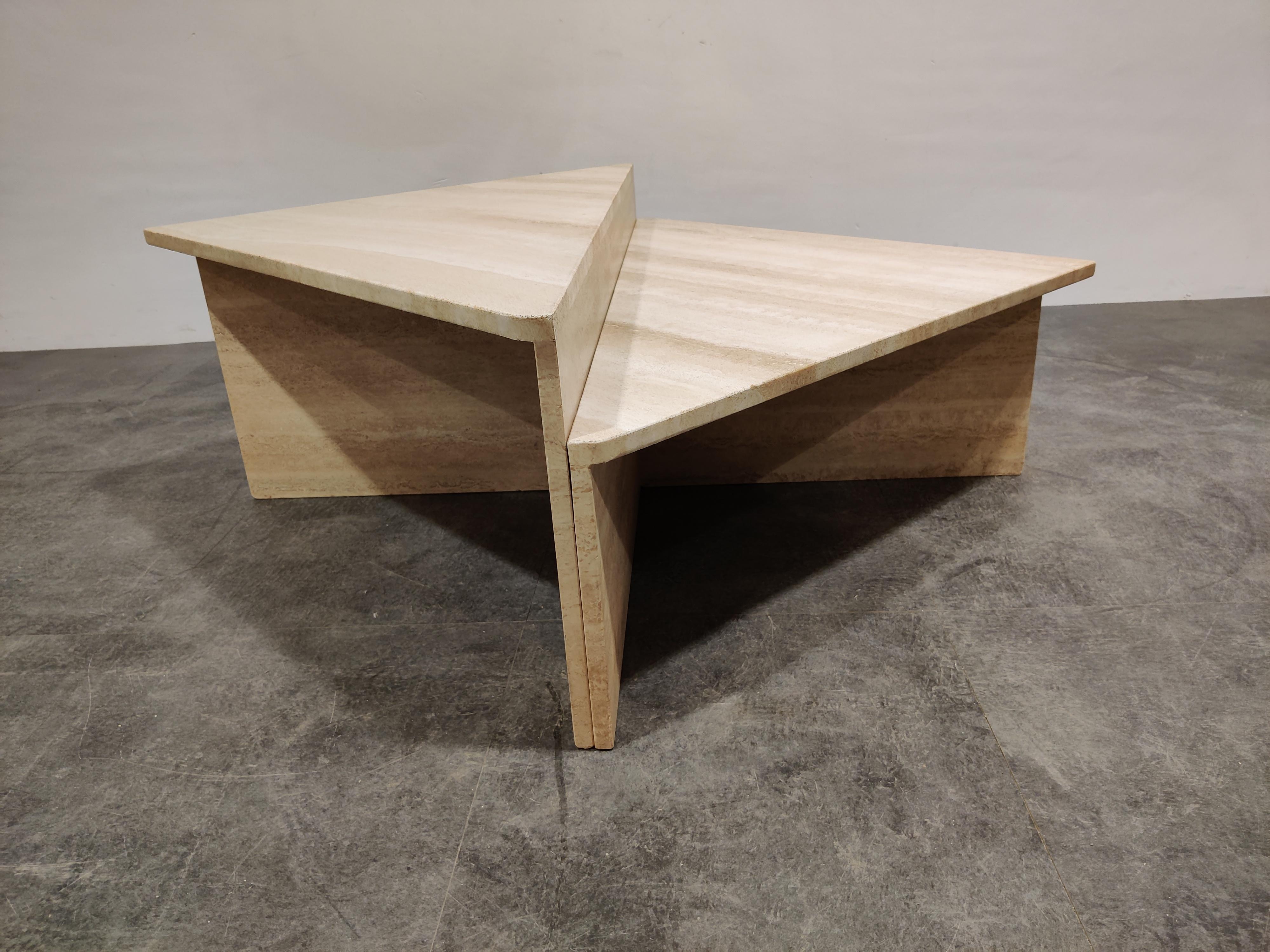 Up&Up Travertine Triangular Coffee Tables, 1970s at 1stDibs