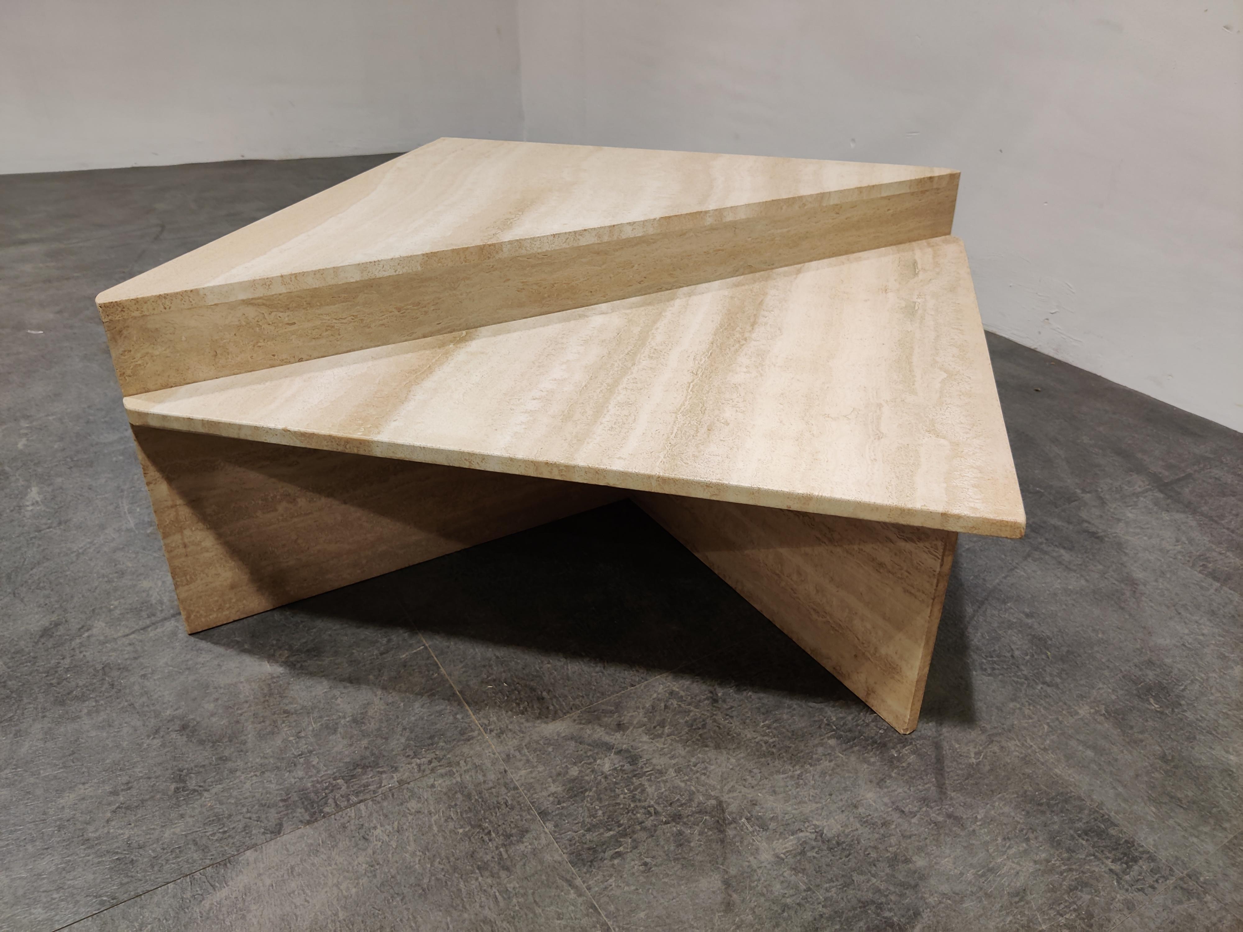 Up&Up Travertine Triangular Coffee Tables, 1970s at 1stDibs