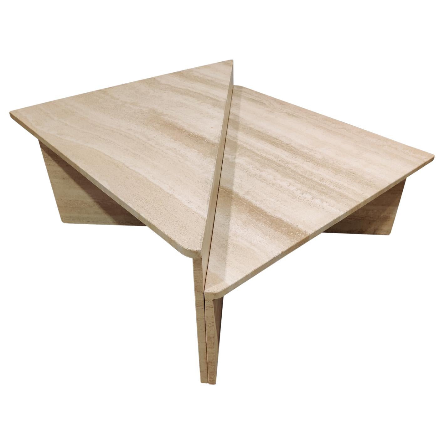 Up&Up Travertine Triangular Coffee Tables, 1970s at 1stDibs