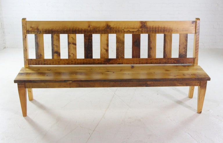 Upcycled Pine Slatted Bench w Natural Stain Clear Finish For Sale at ...