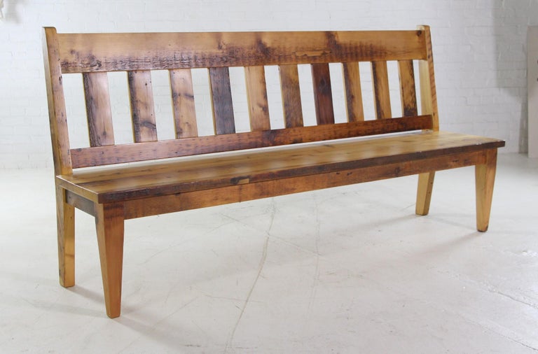 Upcycled Pine Slatted Bench w Natural Stain Clear Finish For Sale at ...