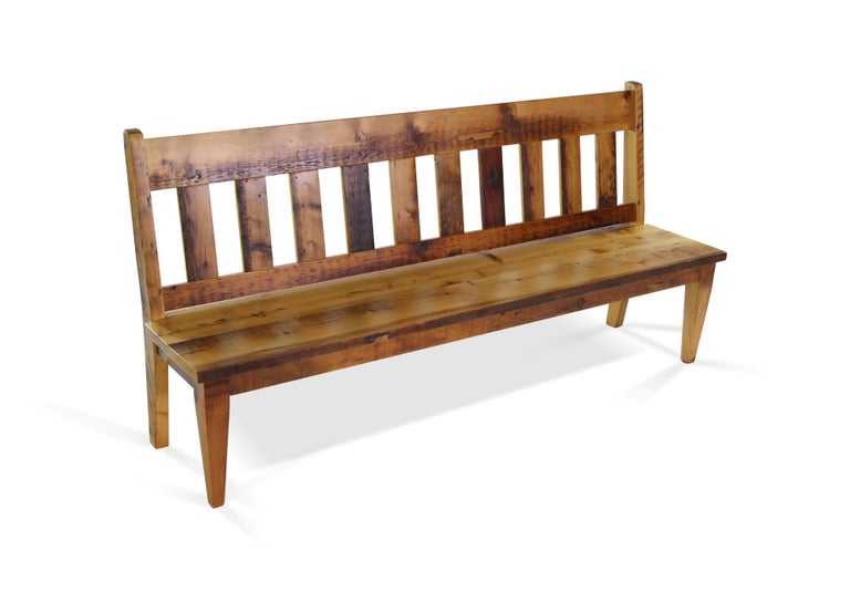 Upcycled Pine Slatted Bench w Natural Stain Clear Finish For Sale at ...