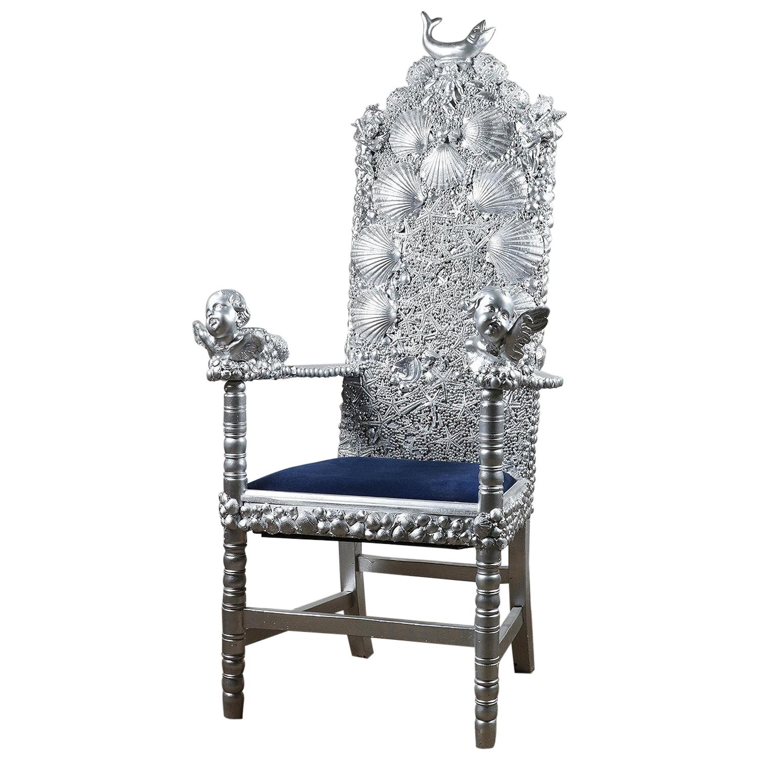 Upcycled Silver Shell Throne Chair, 20th Century For Sale at 1stDibs