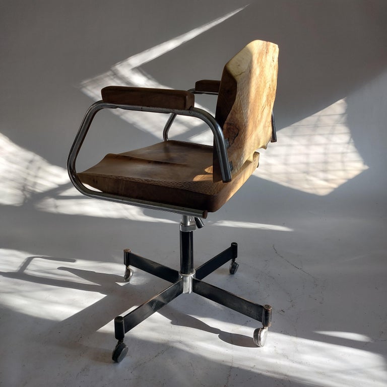 Upcycled Swivel Chair, Hand Carved Walnut Wood and 70s Original Vintage ...