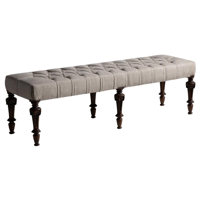 Upholstered Bench in Russian Linen, England, Circa 1860 For Sale at 1stDibs