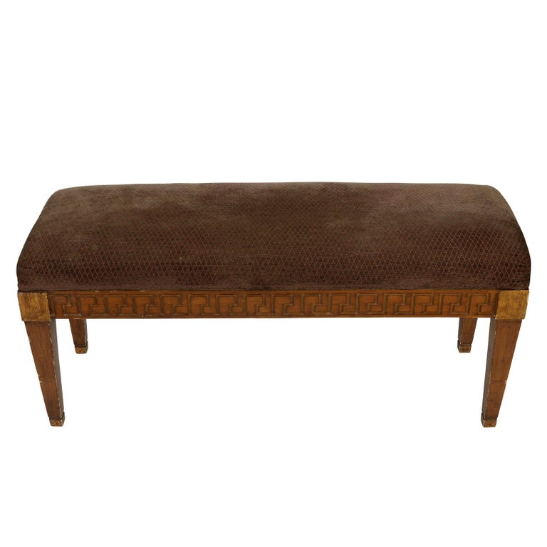 Upholstered Bench with Greek Key Detail For Sale at 1stDibs