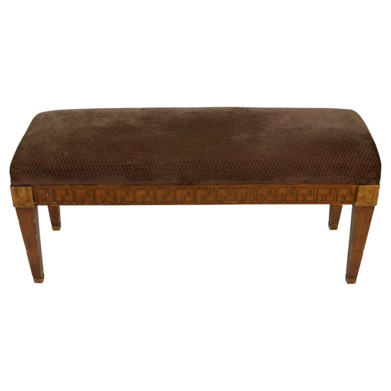 Upholstered Bench with Greek Key Detail For Sale at 1stDibs