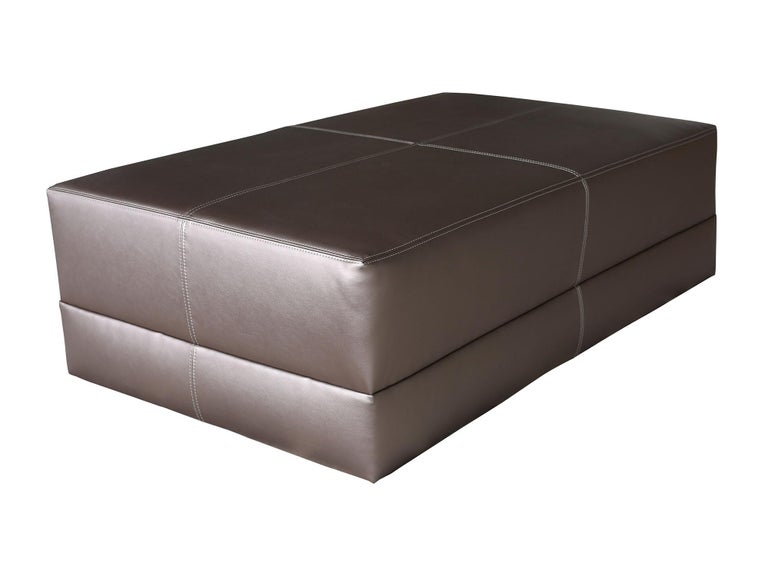 Upholstered Cocktail Coffee Table, Metallic Leatherette, Ottoman, Faux ...