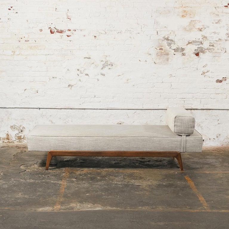 Upholstered French Daybed with Walnut Base at 1stDibs