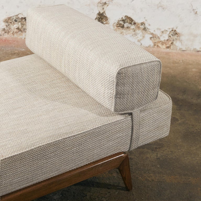 Upholstered French Daybed with Walnut Base at 1stDibs