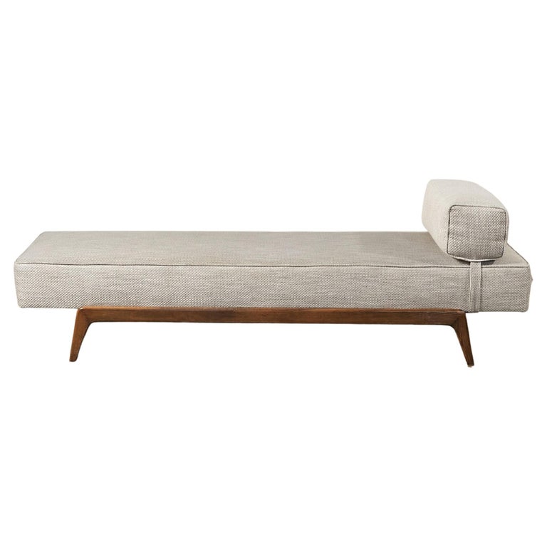 Upholstered French Daybed with Walnut Base at 1stDibs