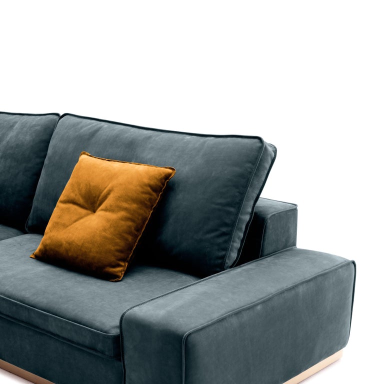 Upholstered, Leather, Brass Finish, Cesar Reverse Sofa For Sale at 1stDibs