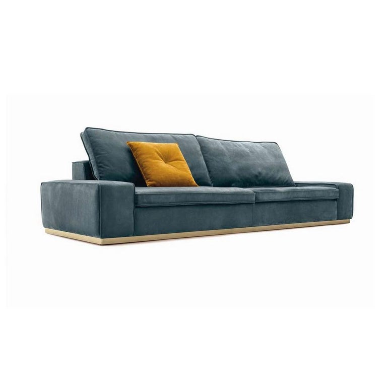 Upholstered, Leather, Brass Finish, Cesar Reverse Sofa For Sale at 1stDibs
