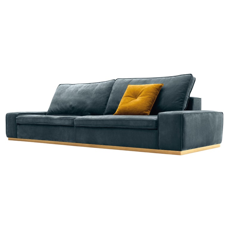 Upholstered, Leather, Brass Finish, Cesar Reverse Sofa For Sale at 1stDibs