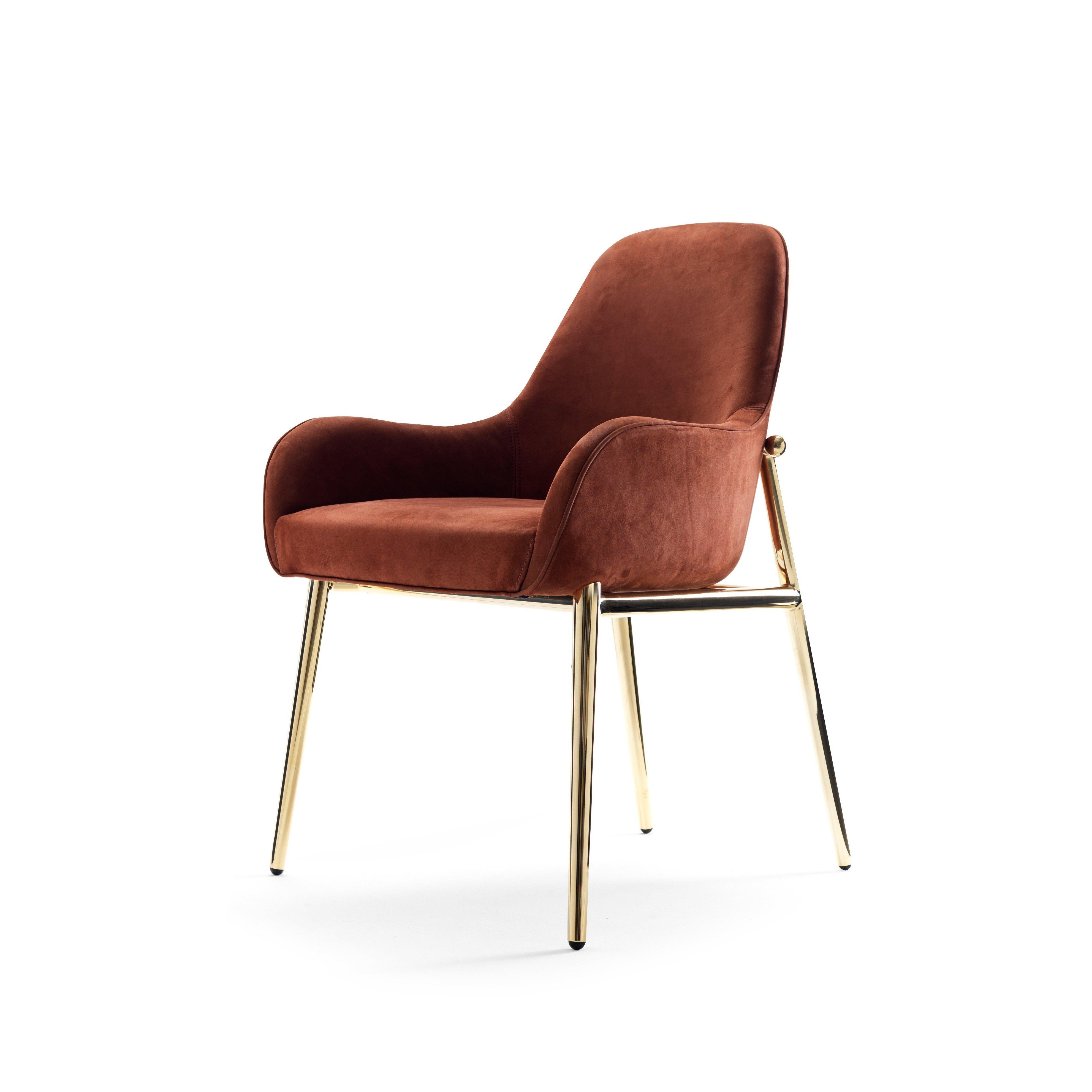 Upholstered , Leather, Metal, Felix Dining Armchair For Sale at 1stDibs