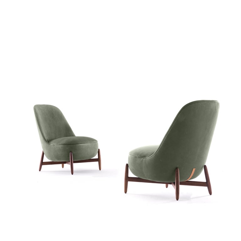 Upholstered, Leather, Solid Walnut, Isabel Armchair For Sale at 1stDibs