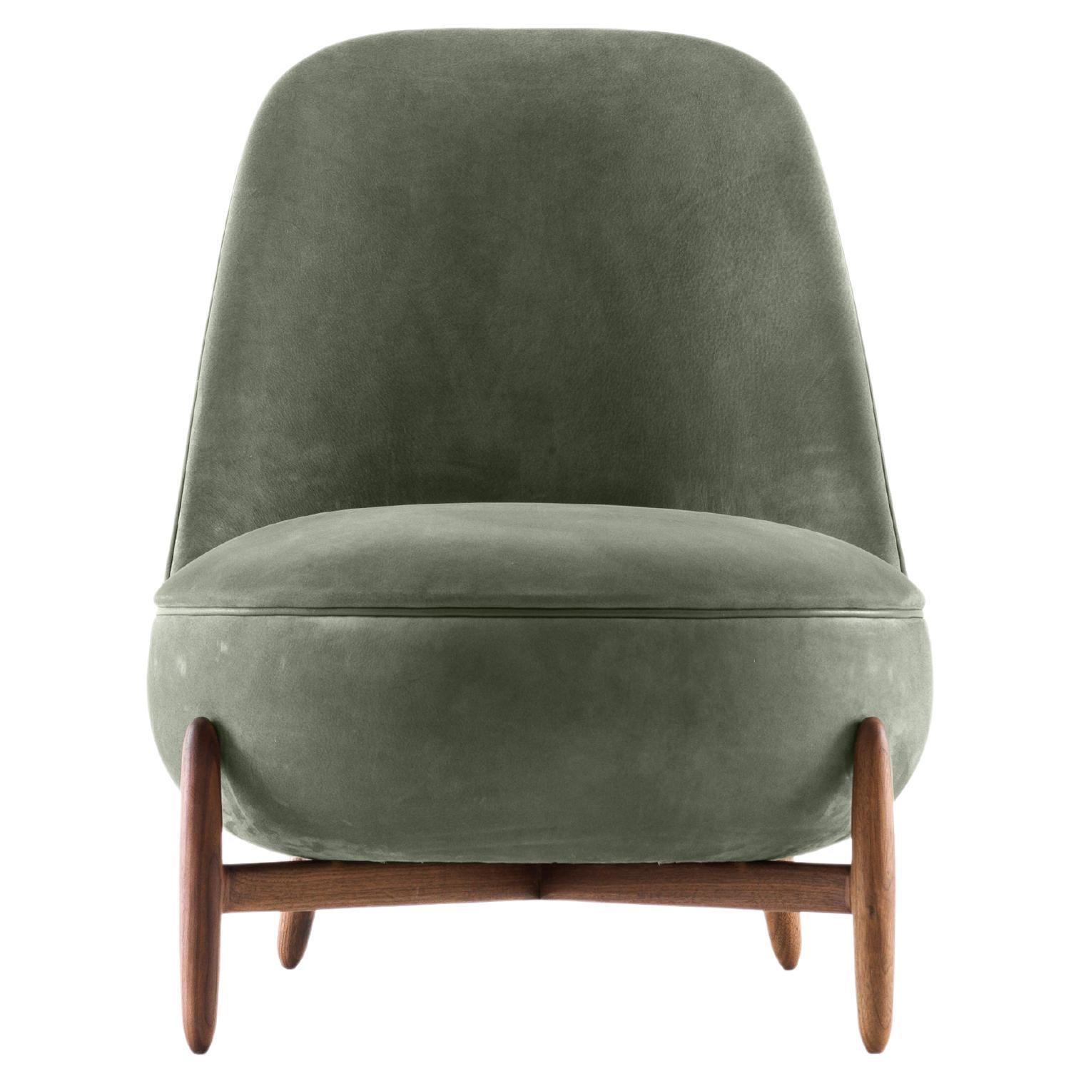 Upholstered, Leather, Solid Walnut, Sarah Armchair For Sale at 1stDibs