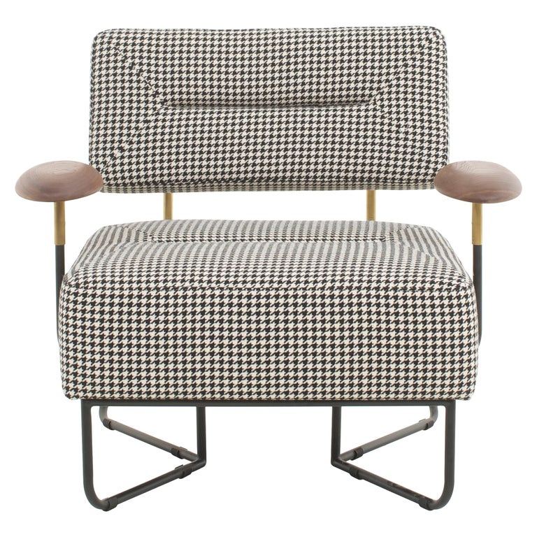 Upholstered Steel Houndstooth Lounge Chair, QT Chair at 1stDibs
