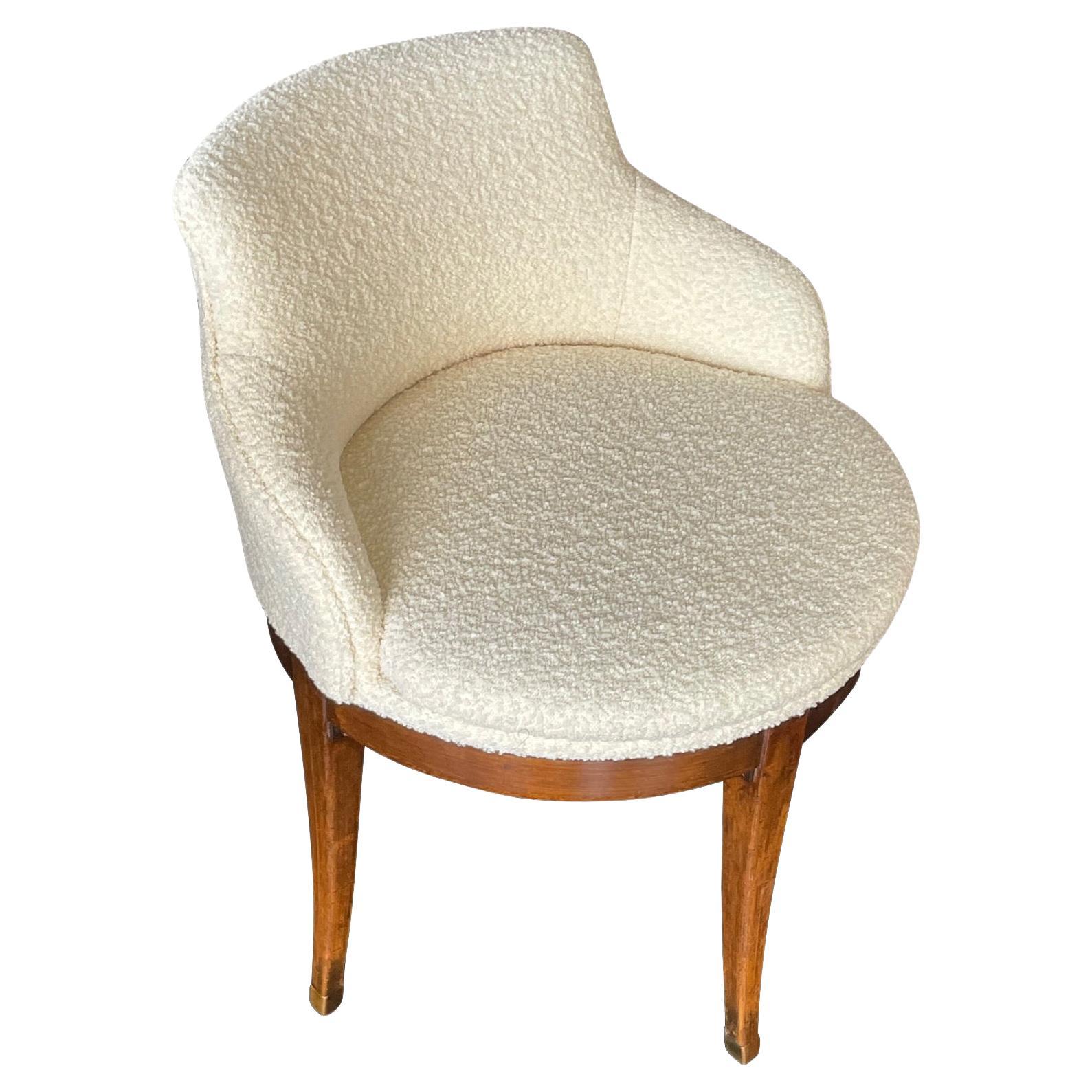 Upholstered Swivel Chair On Walnut Legs, France, Mid Century at 1stDibs