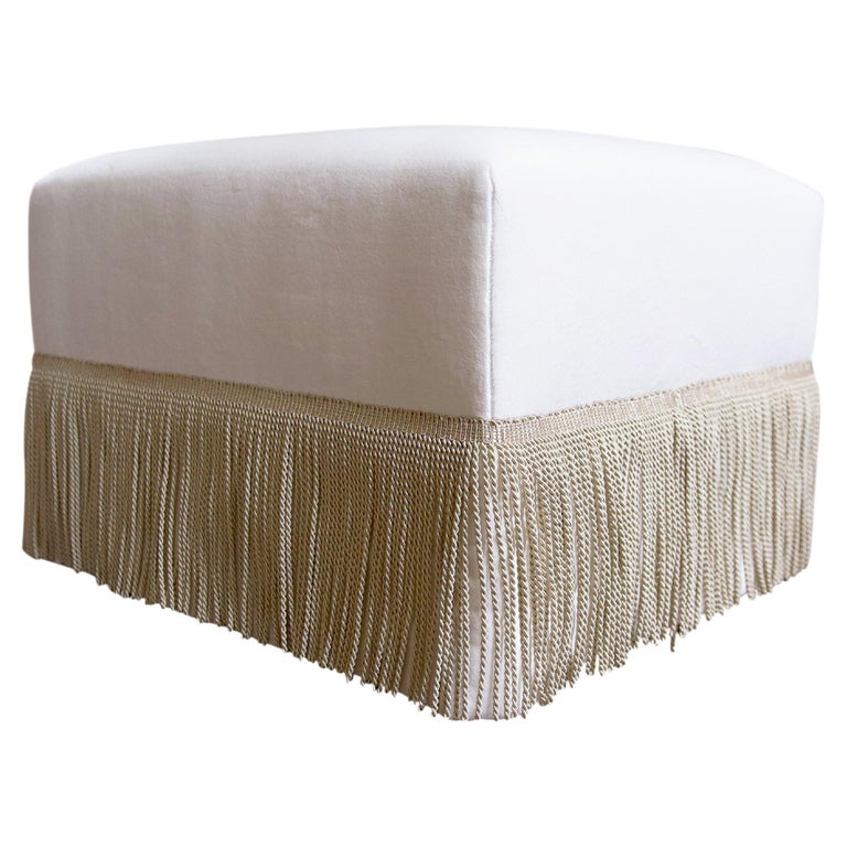 Upholstered Velvet Fringe Handcrafted Foot Rest Ottoman For Sale at ...
