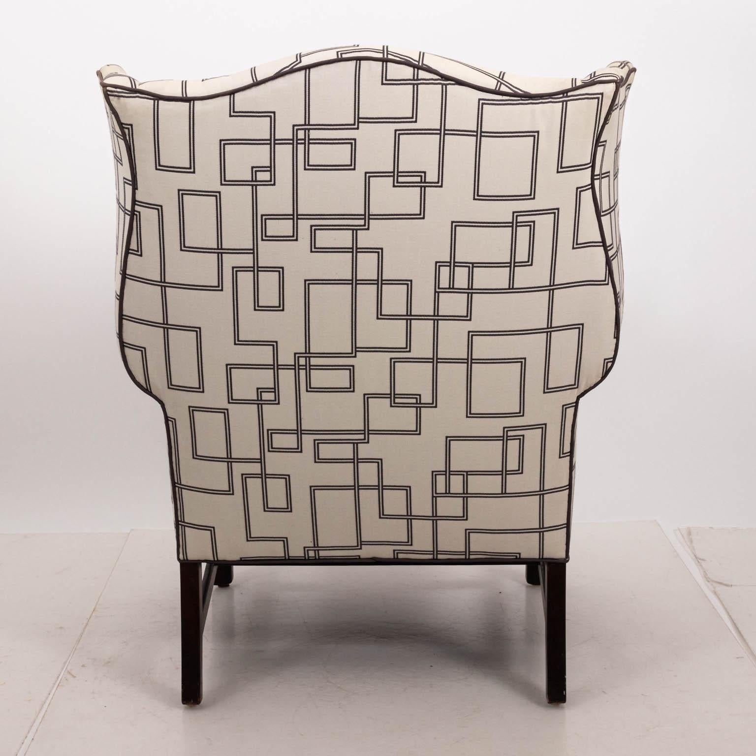 Upholstered Wingback Armchair with Contemporary Fabric For Sale at 1stDibs