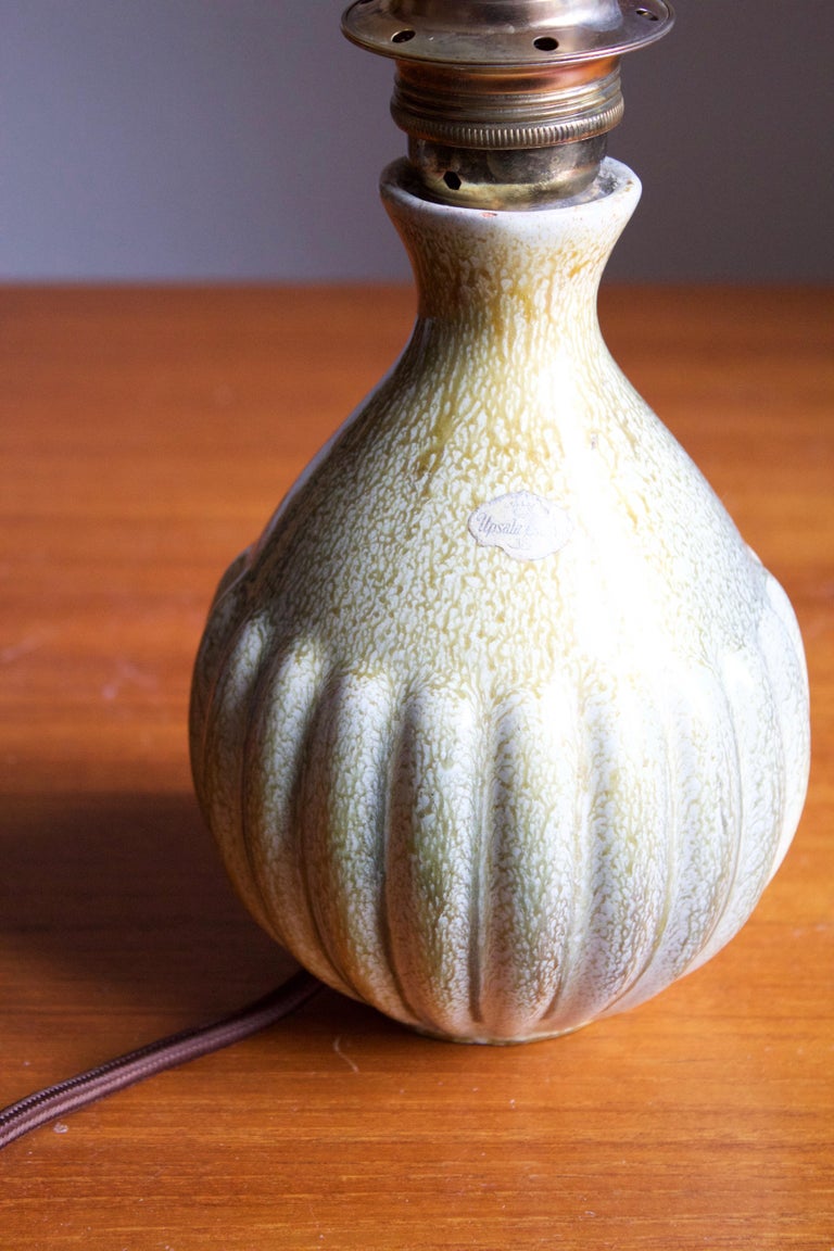 Upsala-Ekeby, Fluted Table Lamp, Green Glazed Ceramic, Brass, Sweden ...