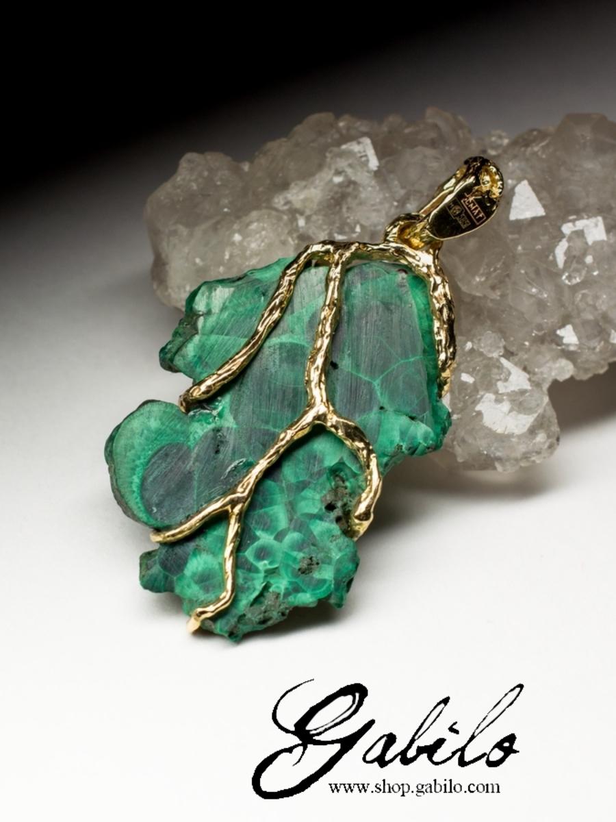 Malachite Necklace Gold Rare Natural Stone Clover Deep Green Unisex ...