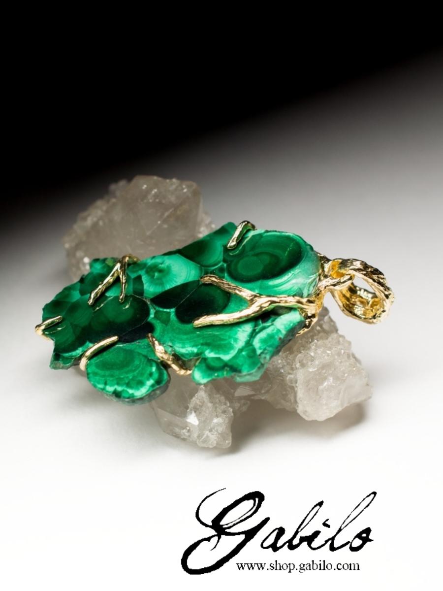 Malachite Necklace Gold Rare Natural Stone Clover Deep Green Unisex ...