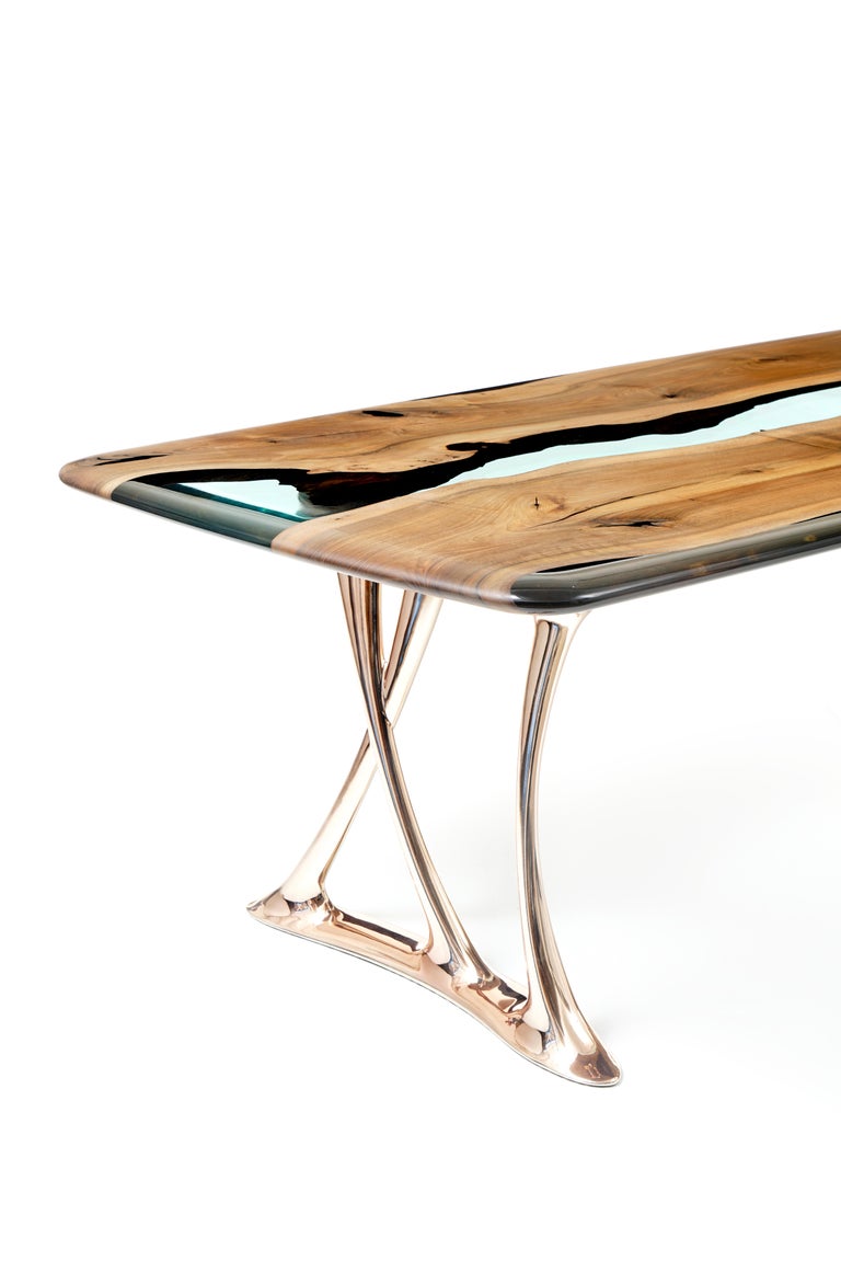 Urbane Epoxy Resin Dining Table with Sand Casted Aluminum Rose Gold ...